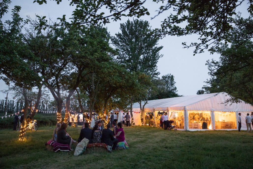 Clearspan marquee nestled between cider apple trees at Burrow Hill Farm ...